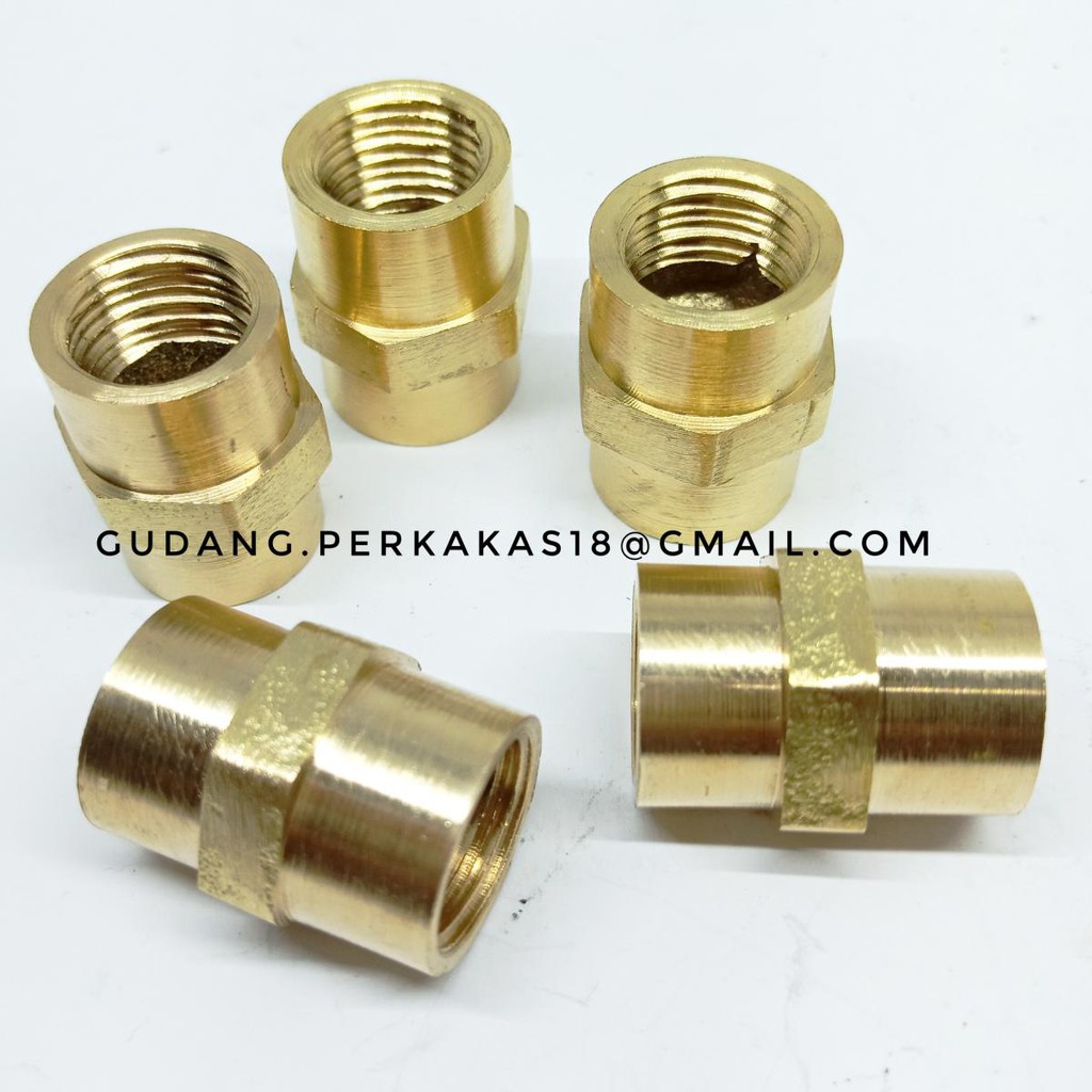 Jual Adapter Nepel Sambungan Kran Kompresor 1/4" x 1/4" Dobel Sok Drat Dalam Kuningan Adapter ...