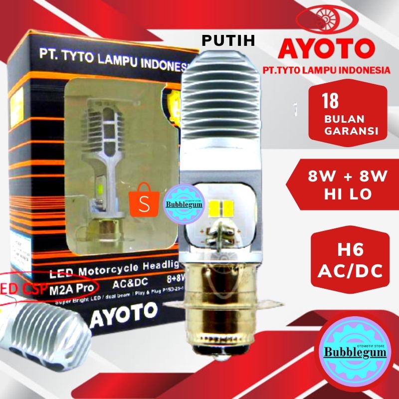 Jual *BUBBLE* Lampu motor depan LED AYOTO M2A PRO H6 AC DC motor matic bebek AC DC (18 bulan ...