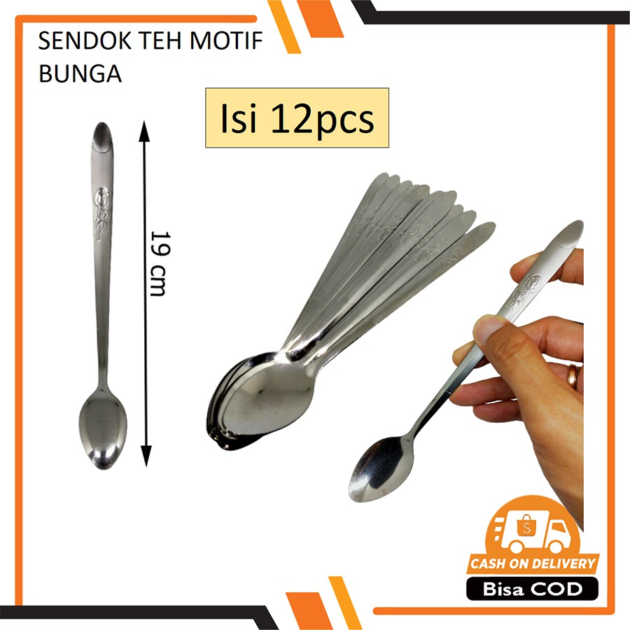 Jual 12pcs Sendok Teh Panjang Motif Bunga Stainless Steel / Sendok ...