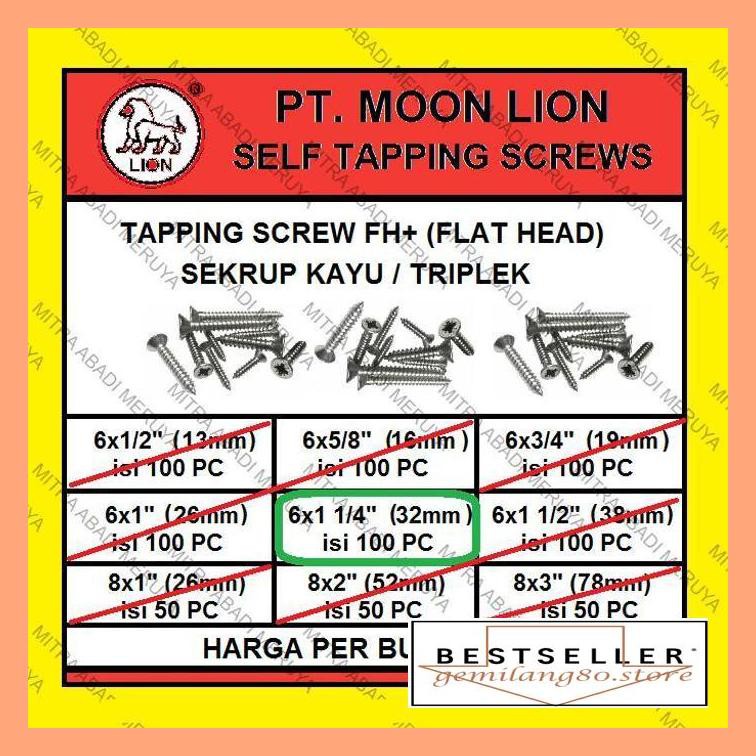 Jual Baut & Mur Tools- Sekrup Kayu Sekrup Tapping Screw Fh 6 X 1 1/4 ...