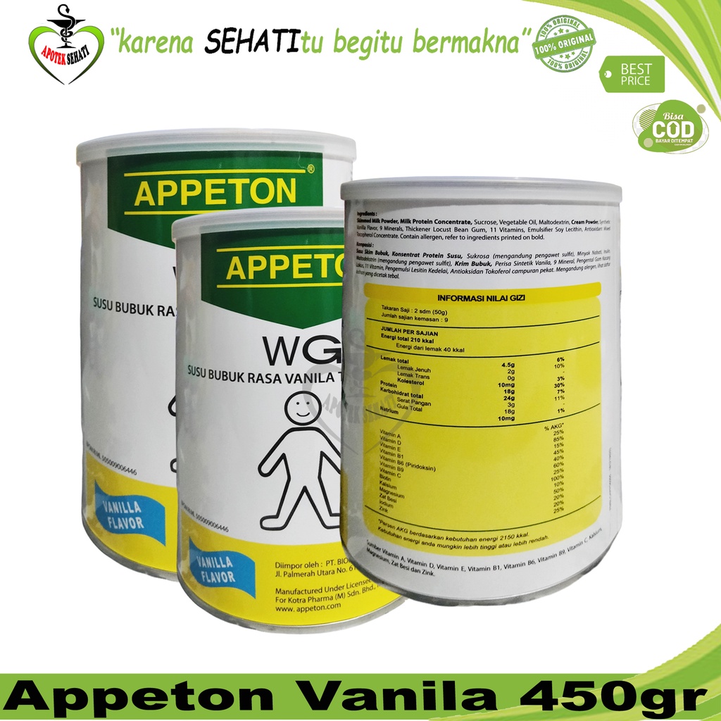 Jual SUSU APPETON WG VANILA ADULT 450GR | Shopee Indonesia