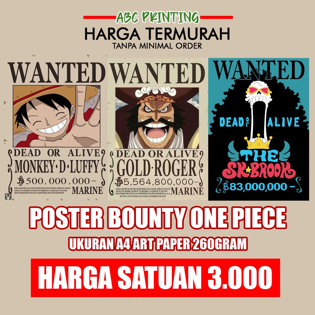 Jual POSTER BOUNTY ONE PIECE POSTER KOLEKSI POSTER DINDING POSTER ...