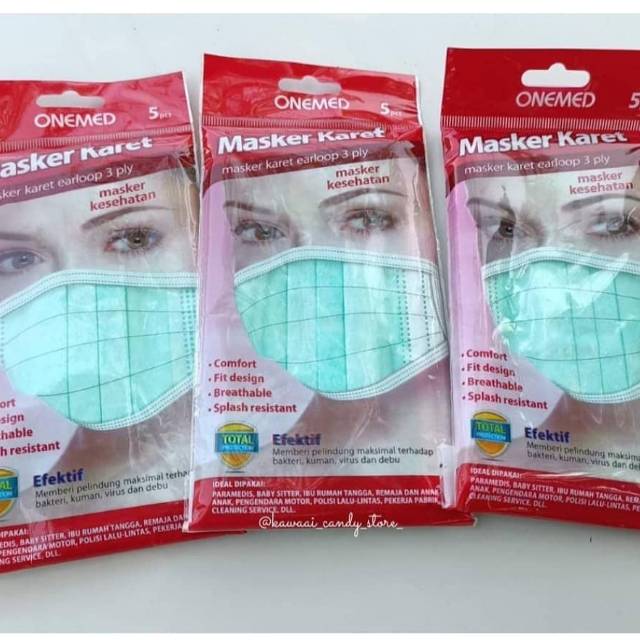 Jual Masker Medis 3 Ply , Earloop, merk ONEMED , 1 pak isi 5 pcs ...
