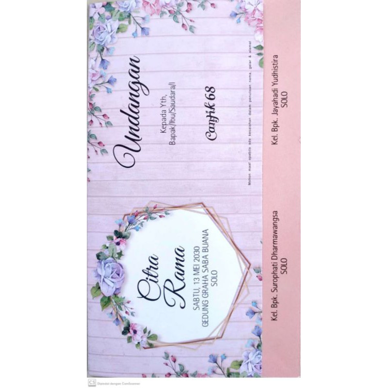 Jual CETAK UNDANGAN MURAH CANTIK 68 (bonus : opp, label nama, denah ...