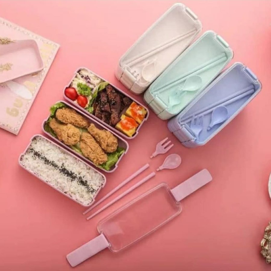Jual Lunch Box 3 Layer Set Sendok Garpu Sumpit Bekal Tempat Kotak Makan Polos Souvenir | Shopee ...