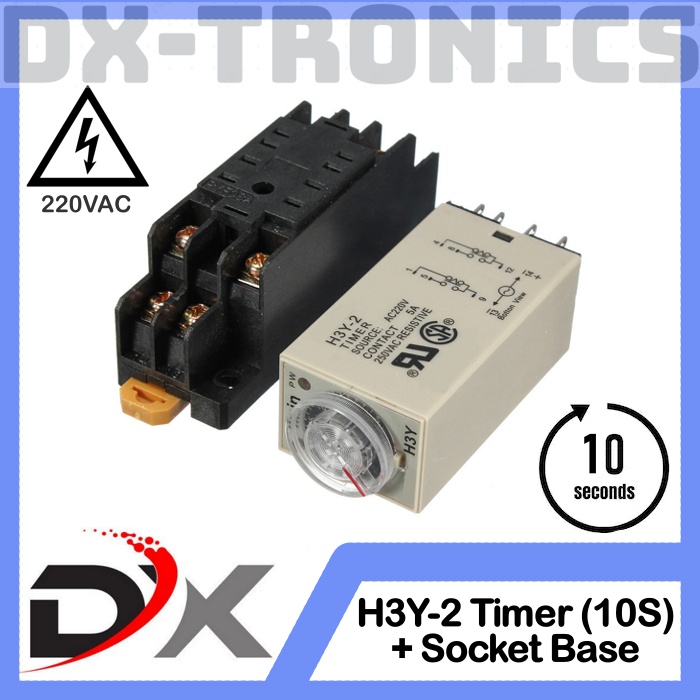 Jual H3Y-2 Delay Timer Relay DPDT + Socket Base 220VAC 10s H3Y | Shopee Indonesia
