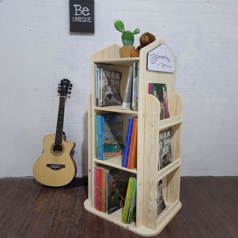Jual Rak buku putar,rak kayu,rak buku anak | Shopee Indonesia