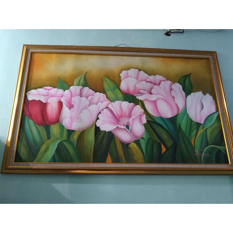 Jual lukisan bunga tulip mekar ukuran 135x85 asli buatan tangan ...