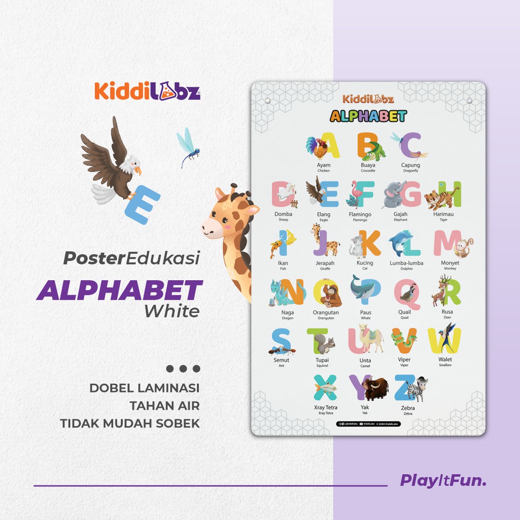Jual Poster edukasi anak mengenal hewan ABC Alphabet Putih by kiddilabz ...