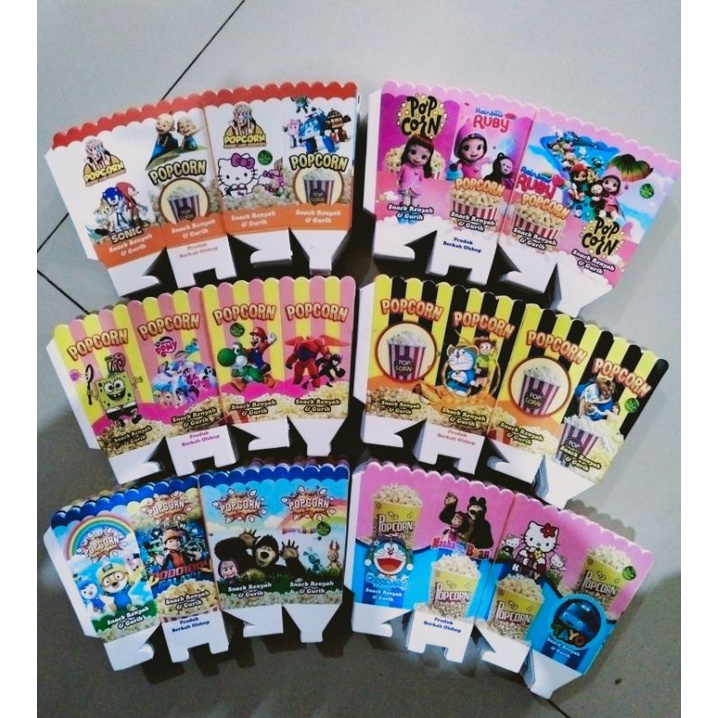 Jual kotak popcorn/bungkus popcorn ukuran 5x9 1 pack motif 10 gambar ...