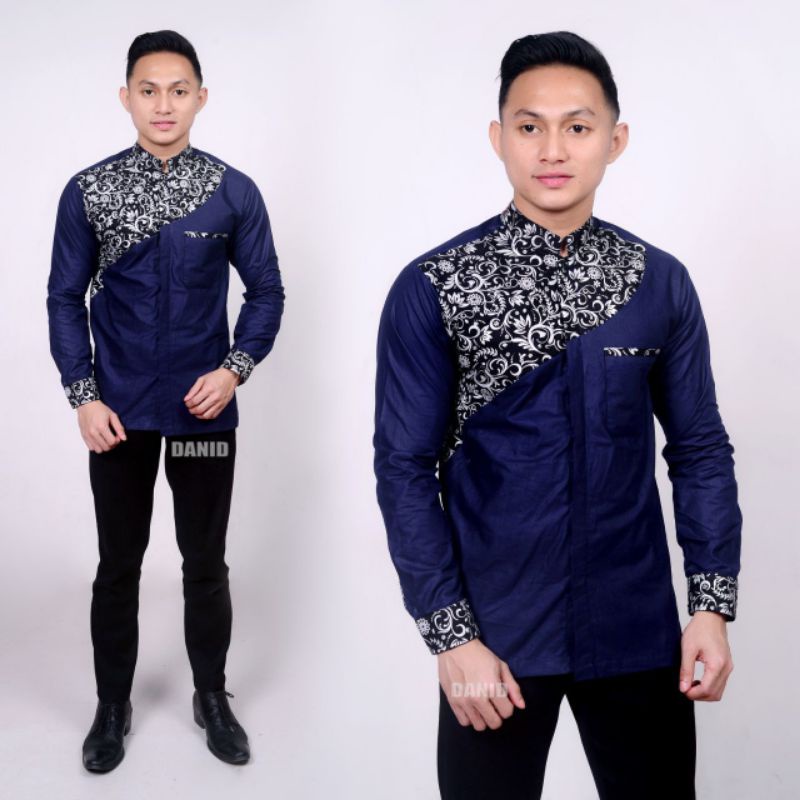 Jual Kemko batik warna biru navy / Koko batik lengan panjang warna biru ...