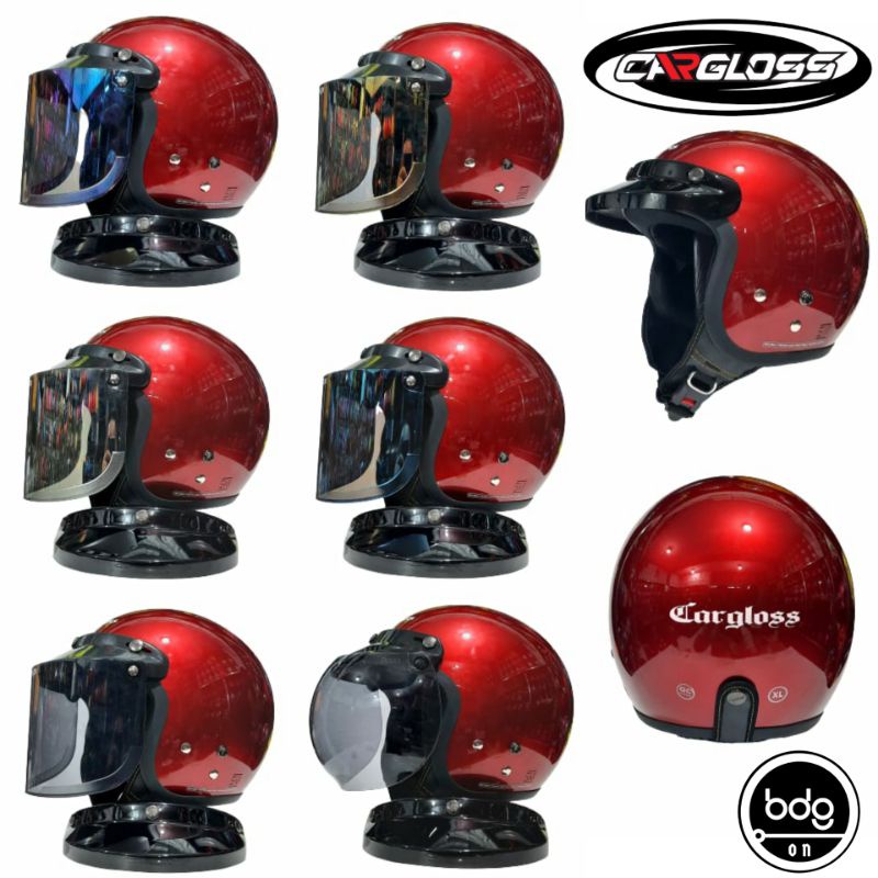 Jual HELM CARGLOSS RETRO MERAH MAROON GLOSSY Original | Shopee Indonesia