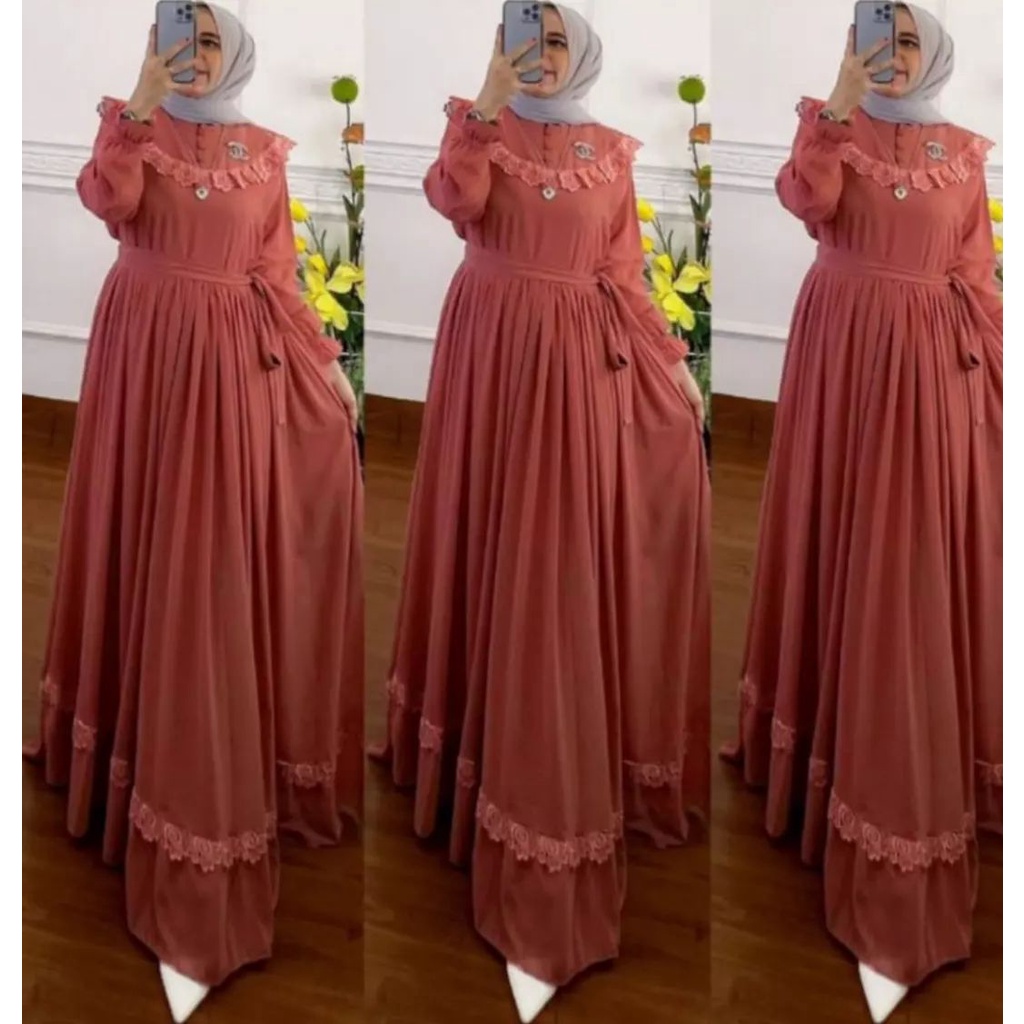 Jual Rauna Dress | Gamis Ceruty Babydoll Terbaru Mix Renda Full Puring ...