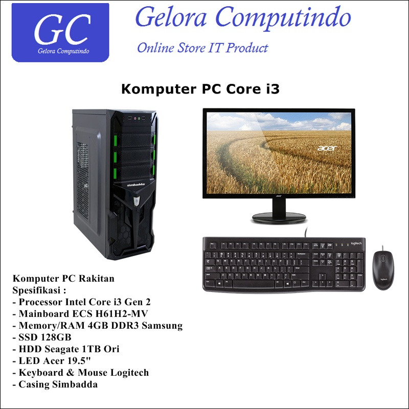 Jual Komputer PC Rakitan Core i3 Gen 2/RAM 4GB/SSD 128GB/HDD 1TB/LED 19.5" | Shopee Indonesia