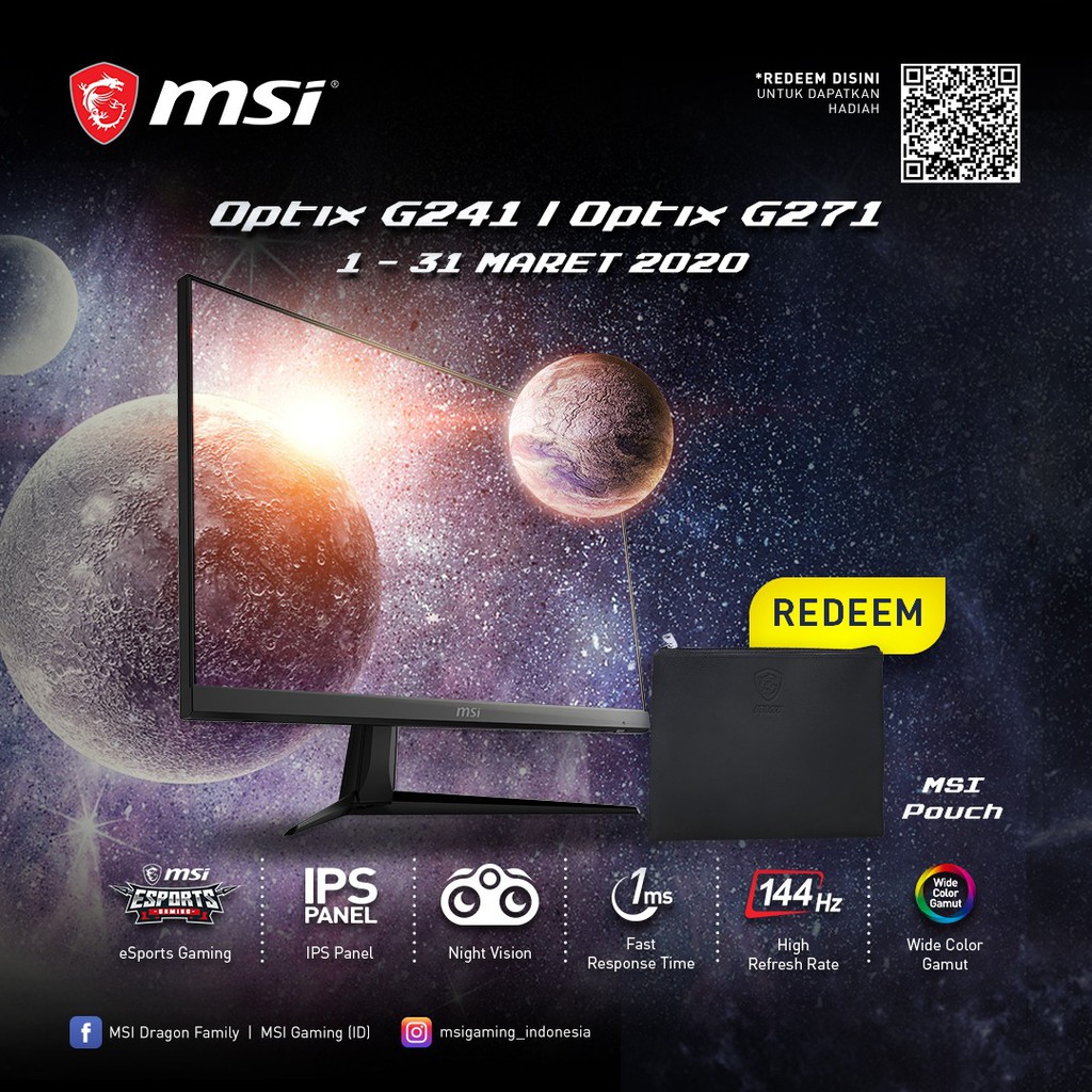 Jual MSi Optix G241 Gaming Monitor 24 Inch - FHD IPS 144Hz 1ms | Shopee ...