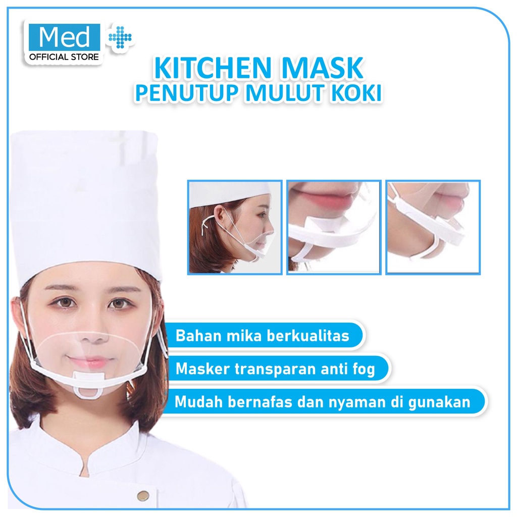 Jual Med+ Masker Transparan Plastik Mika Penutup Mulut Koki Dapur Hotel ...
