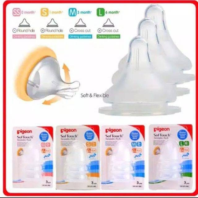 Jual Dot pigeon Soft Touch Peristaltic plus Nipple Wide Neck isi 3 / Nipple Bayi | Shopee Indonesia
