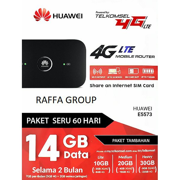Jual Modem WiFi MiFi Huawei E5573 Unlock 4G All GSM Free Telkomsel 14GB ...