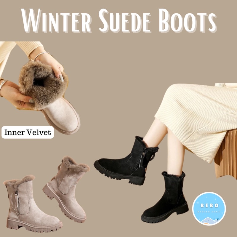 Jual Winter Suede Ankle Boots Sepatu Boots Musim dingin | Shopee Indonesia