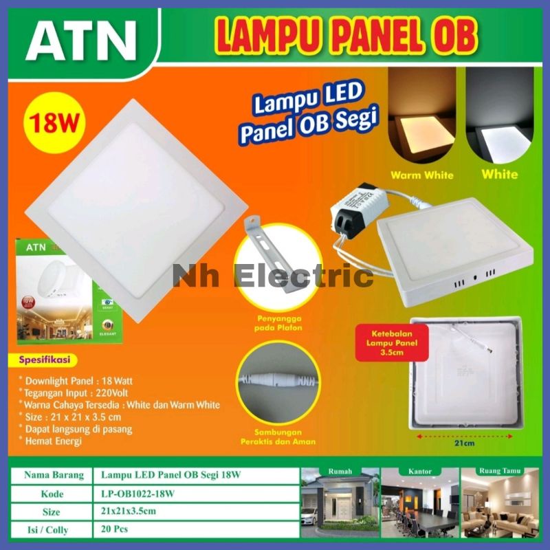 Jual Led Panel 18W OB Kotak Putih Atn - Lampu Downlight 18 Watt Outbow ...