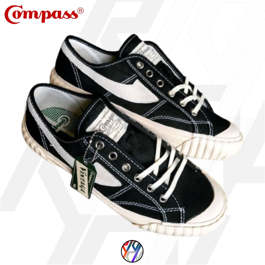 Jual SEPATU COMPASS VINTAGE 98 LOW BLACK WHITE | Shopee Indonesia