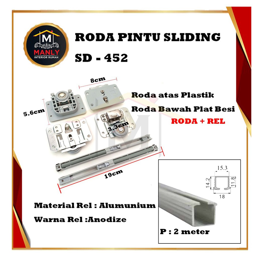 Jual Roda Rel Pintu Lemari Sliding Geser Slowmotion SD 452 (2 Pintu ...