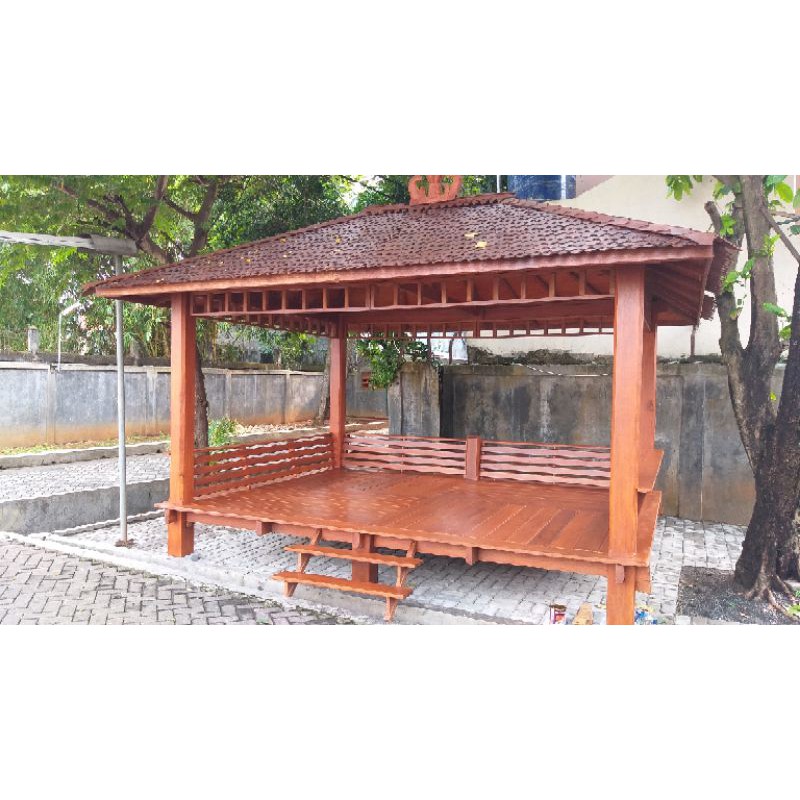 Jual Gazebo Costum Kayu Kelapa Ukuran Besar 4x3 Meter | Gasebo Taman ...
