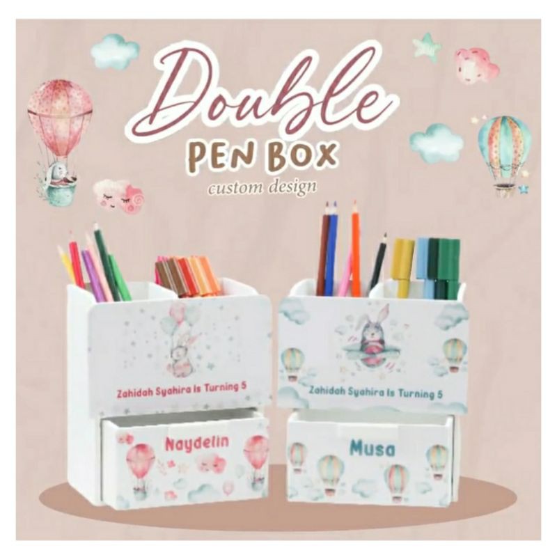 Jual DOUBLE PEN BOX Custom Design Nama Tray Pen Tempat Pensil Anak ...