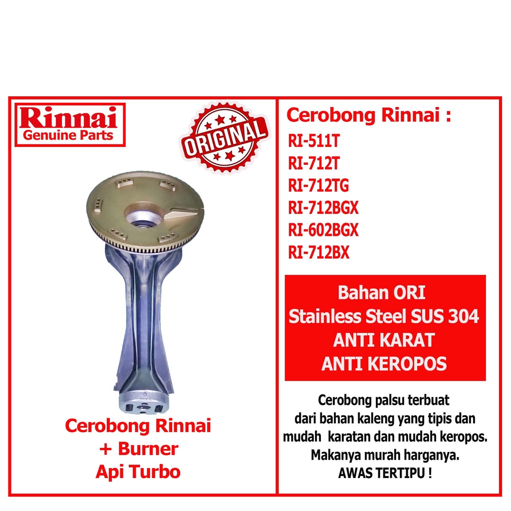 Jual Cerobong Burner Kuningan Kompor Gas Rinnai Kecil Besar Tornado Turbo Burner Rinnai Kuningan ...