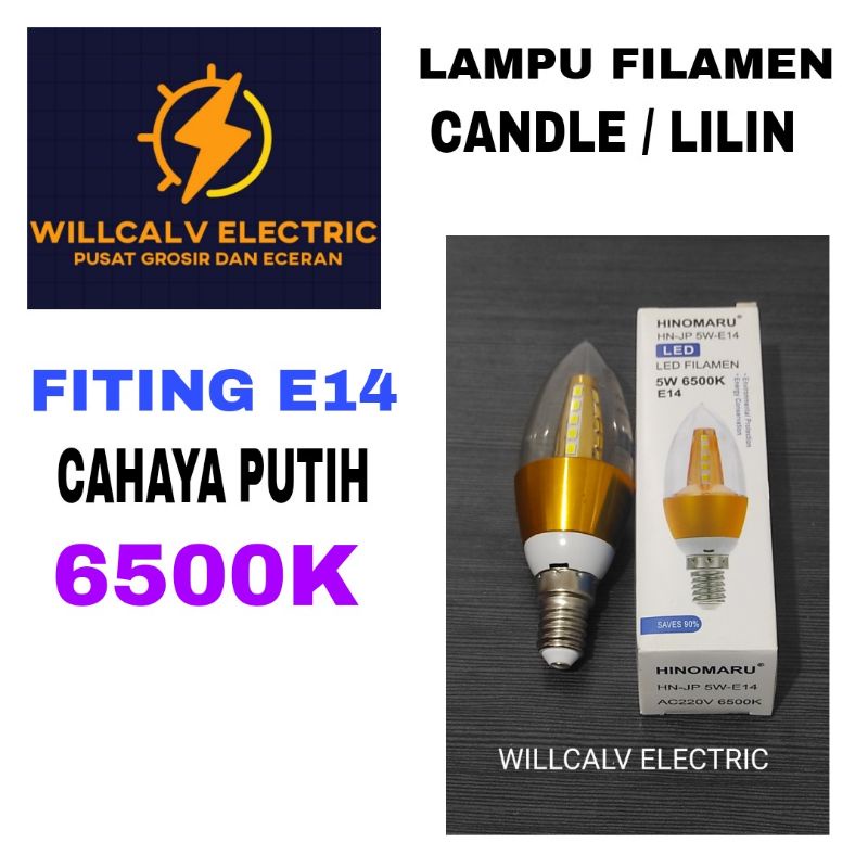 Jual Lampu candle LED / Lampu filamen LED E14 cahaya putih 6500K ...