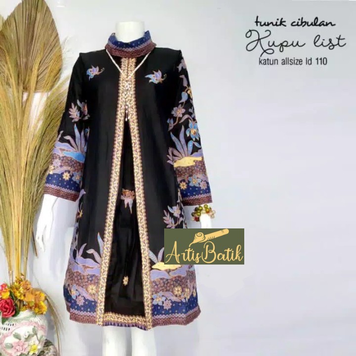 Jual Tunik Cibulan Kupu List Biru tunik batik wanita cantik tunik batik ...