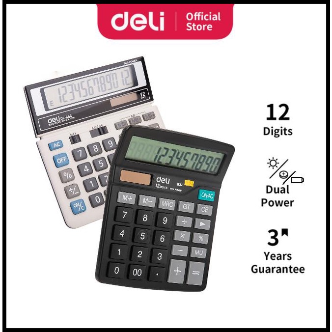 Jual Deli Kalkulator Meja Dual Power 12 Digit Garansi 3 Tahun W837 W868 | Shopee Indonesia