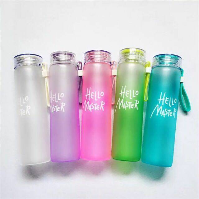 Jual Botol minum Hello Master Kaca 480ml + Pouch Warna + Bubble ...