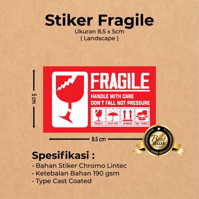 Jual Sticker fragile ukuran 8,5x5cm per 1 LEMBAR stiker fragile handle ...