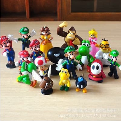 Jual Figure Mario Bros Mainan Anak Super Mario Set isi 18 Topper Kue ...