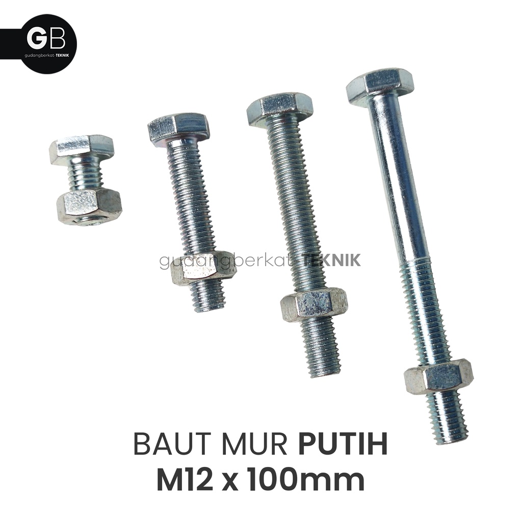 Jual Baut Mur Putih M12x100 / BMP 12x100 (100mm) / Baut M12 Putih Kunci 19 | Shopee Indonesia