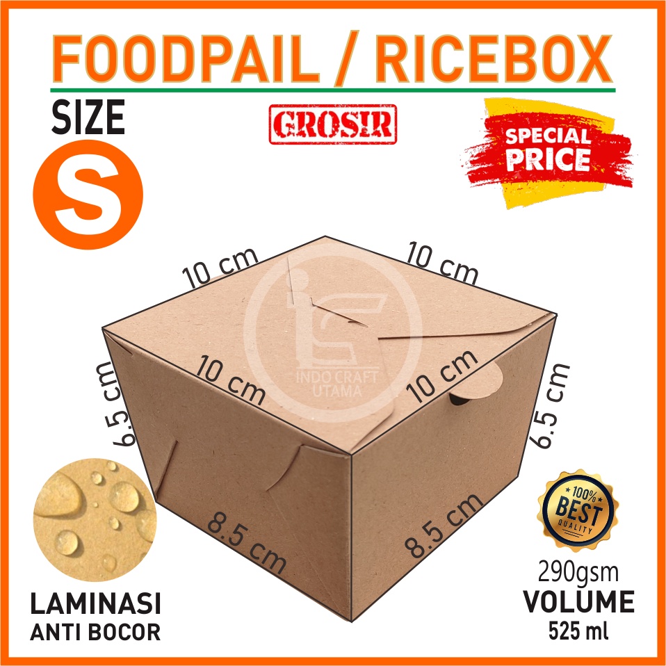 Jual Food Pail Paper Rice Box Ukuran S Lunch Box Kertas Dus Makanan ...