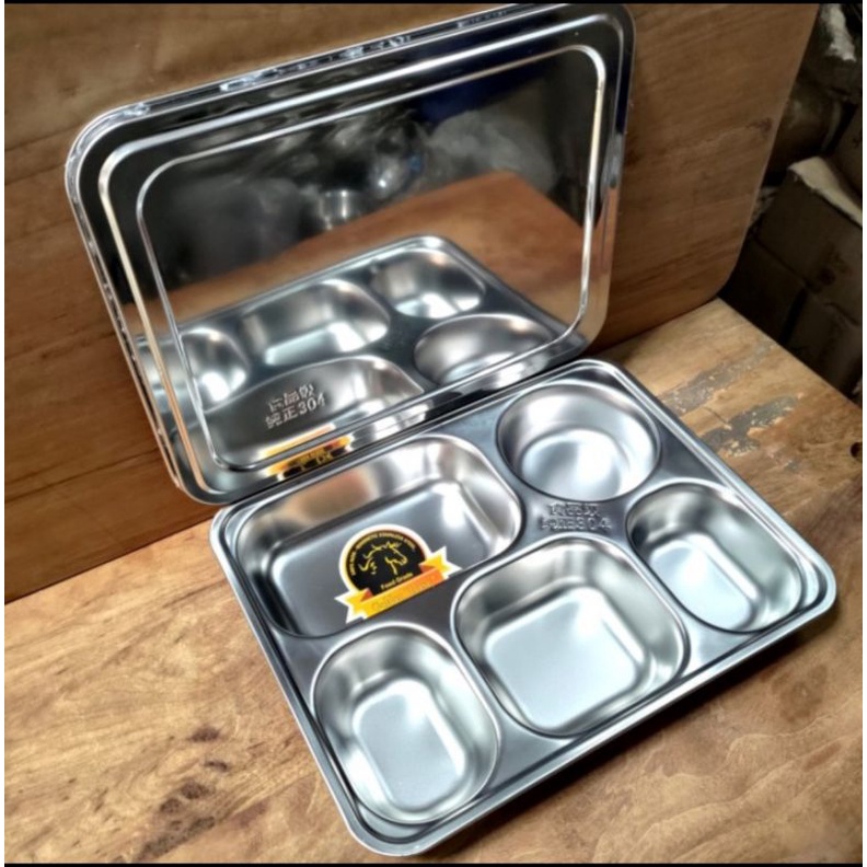 Jual Food Tray SUS 304 / Kotak Makan 5 Sekat / Bento / Bekal / Plato ...