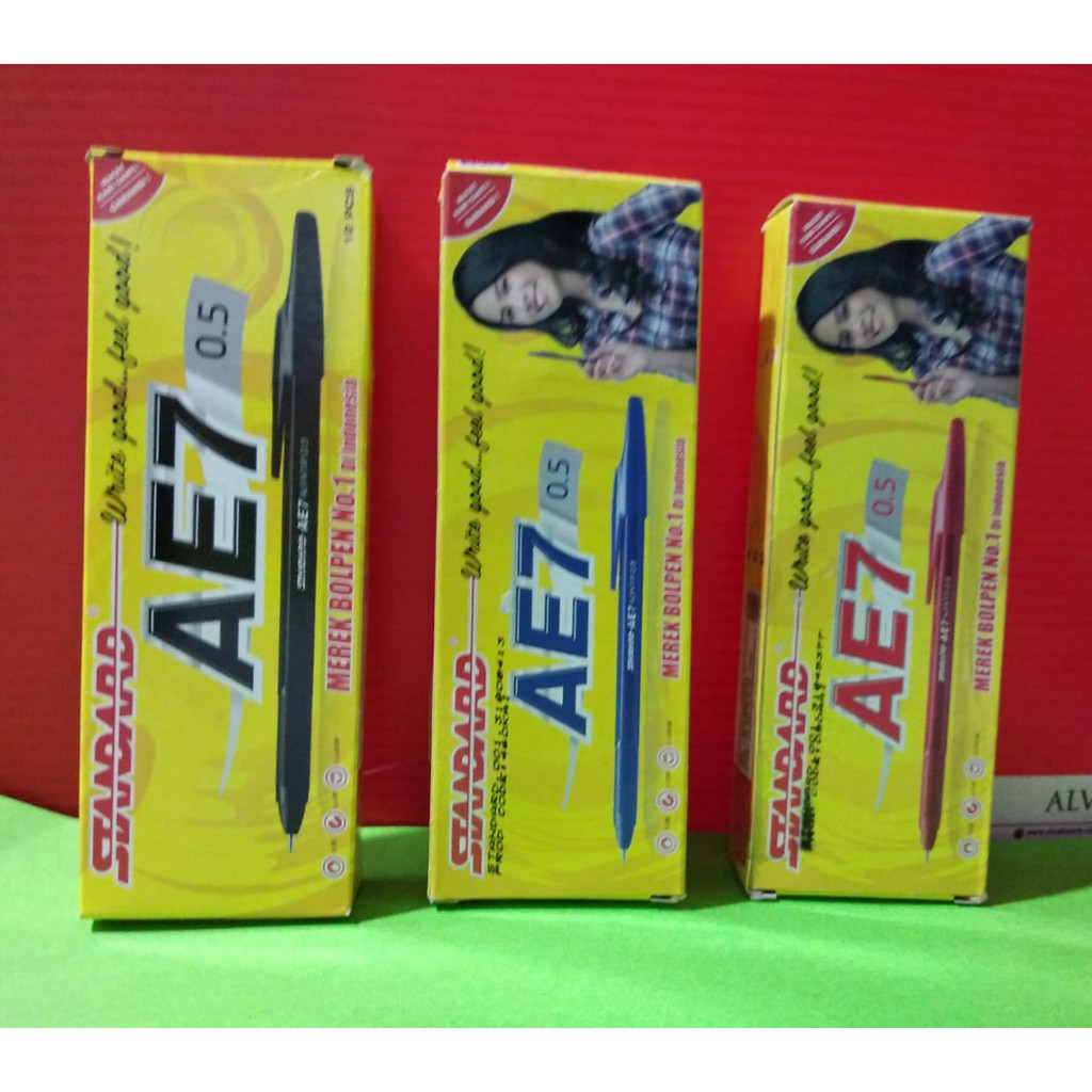 Jual Pulpen Standard AE-7 Hitam, Biru, Merah | Shopee Indonesia