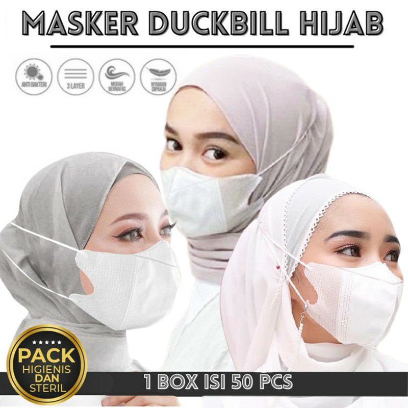 Jual MASKER DUCK BILL HIJAB PUTIH 1 BOX ISI 50 PCS ( ADA GARIS HIDUNG ...