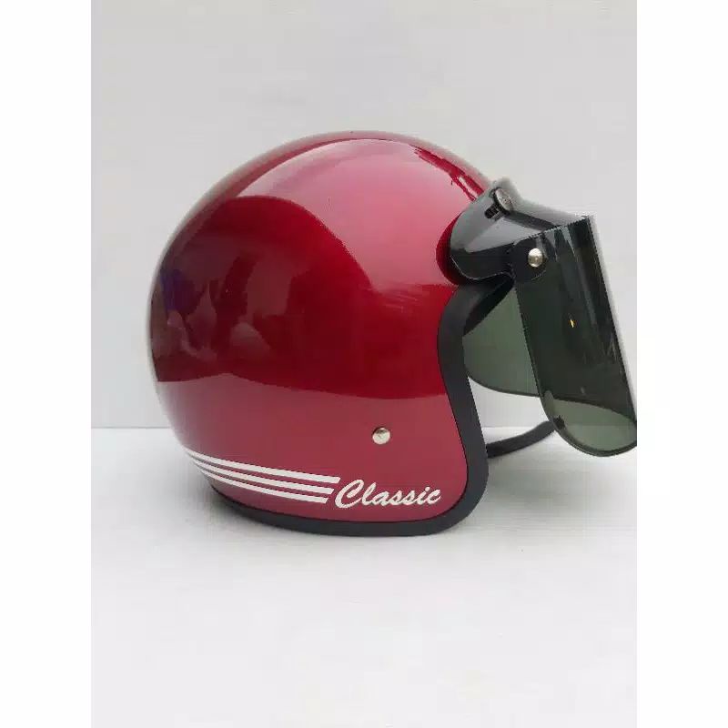 Jual HELM BOGO DEWASA CLASIK TIGA GARIS+KACA FREE PACKING DAN PENGAMAN ...