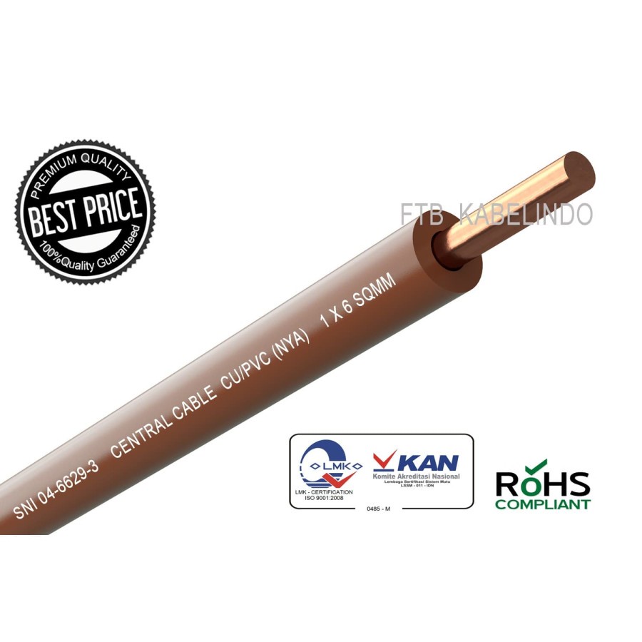 Jual SNI CENTRAL KABEL NYA 6 Sqmm 750V LMK Meteran ( NYA / BV 6mm 1x6mm ...