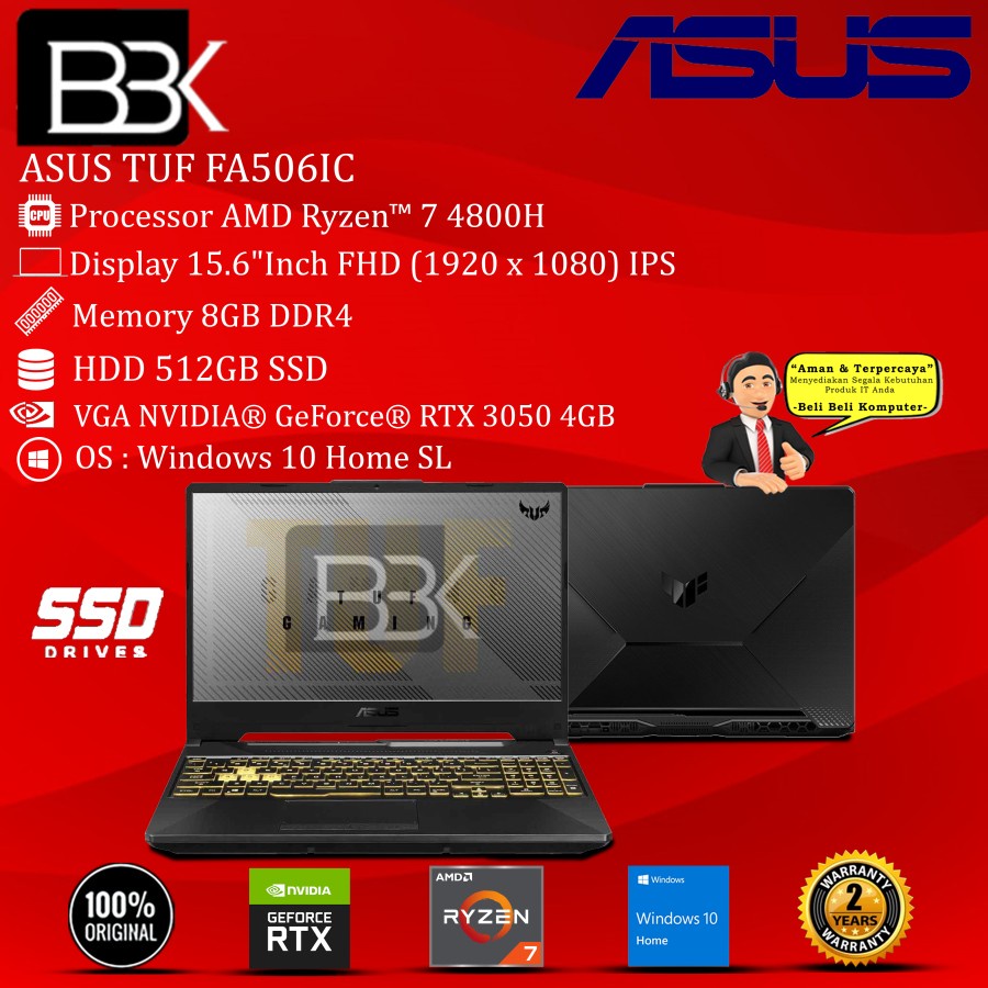 Jual ASUS TUF FA506IC Ryzen 7 4800H 8GB 512GB SSD VGA 4GB WIN10HSL OHS ...