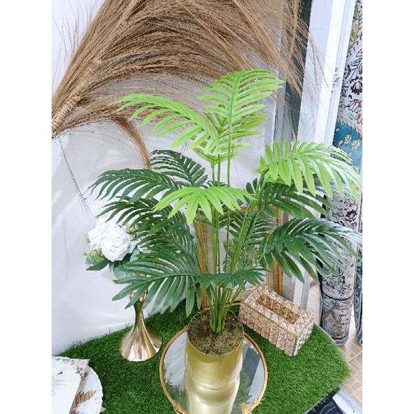 Jual pohon palsu palem pot tembaga/ artificial plant | Shopee Indonesia
