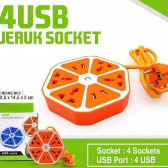 Jual Colokan listrik 4 socket 4USb stop kontak 4hole hexagon colokan ...