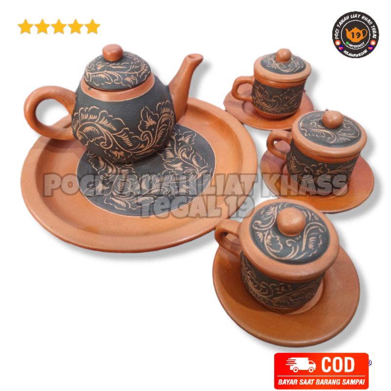Jual Poci Tanah Liat Batik Plus Tatakan Cangkir | Shopee Indonesia