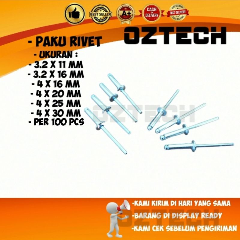Jual Paku rivet kepala 3,2 dan 4 isi 100pc | Shopee Indonesia