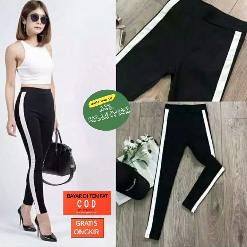 Jual Legging List Stripe 1 Putih Spandek PREMIUM / Legging List putih 1 ...