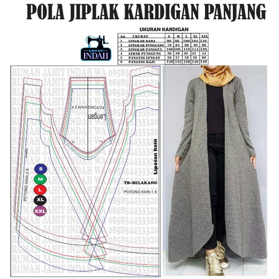 Jual Pola Baju Pola Outer Pola Rompi Pola Kardigan Panjang Ukuran S