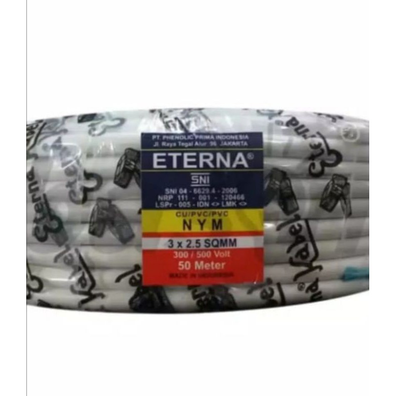 Jual ETERNA KABEL LISTRIK NYM 3 X 2,5mm X 50 Meter / Kabel Eterna NYM 3 X 2,5 50 Meter Kawat ...